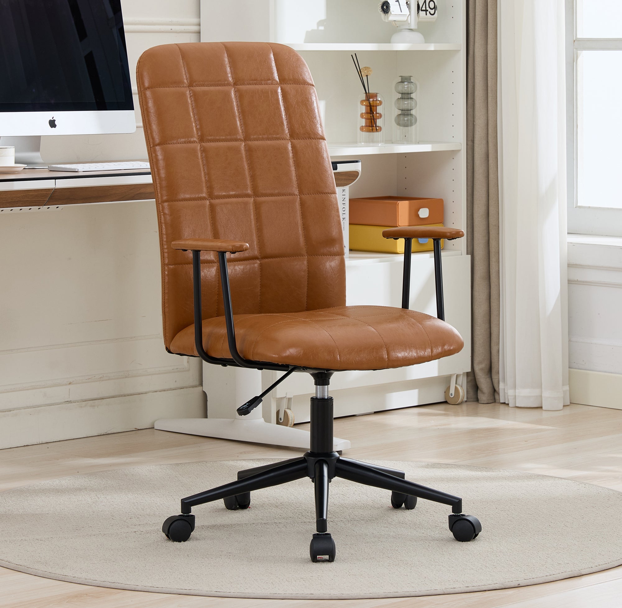 Antique brown PU leather color office chair, with armrest, high backre ...